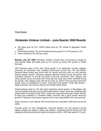 Hindustan Unilever - Financial Statements