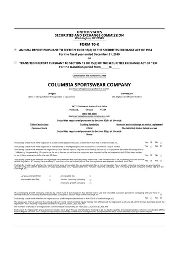 Columbia Sportswear - Annual Reports (10-K)