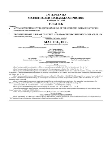 Mattel - Annual Reports (10-K)